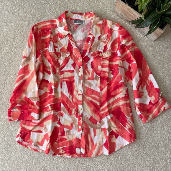 JM Collection | Tops | Jm Collection Petite Colorful 0 Linen 34 Length ...